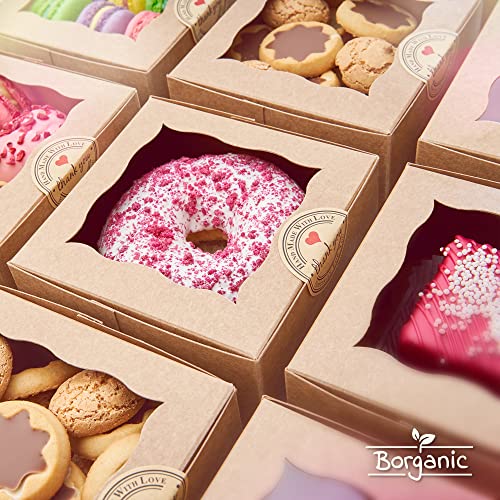 The Strongest 4x4x2.5 Inches Mini Cake Boxes on Amazon [50 Pack] - 2x Thicker and Oil-Resistant | Premium Brown Boxes With Window for Individual Donut, Mini Cookies, Dessert & Macarons - Unbeatable Durability and Protection!