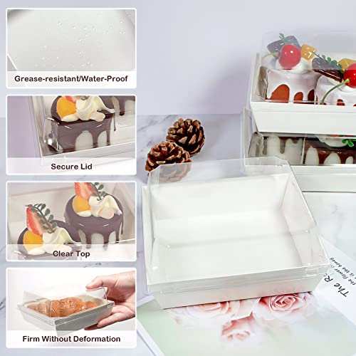 Pintuson 50 Pack Paper Charcuterie Boxes with Clear Lids 4.7 inch - Disposable Sandwich Box with Clear Lid - Individual Mini Charcuterie Boxes, White