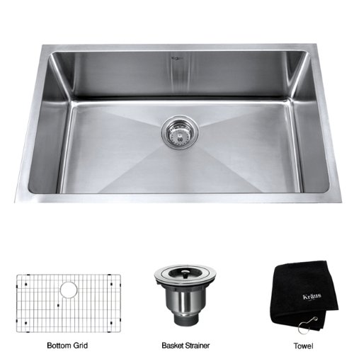 Kraus KHU100-32 Standart PRO 16 Gauge Undermount Single Bowl Stainless Steel Kitchen Sink, 32 Inch