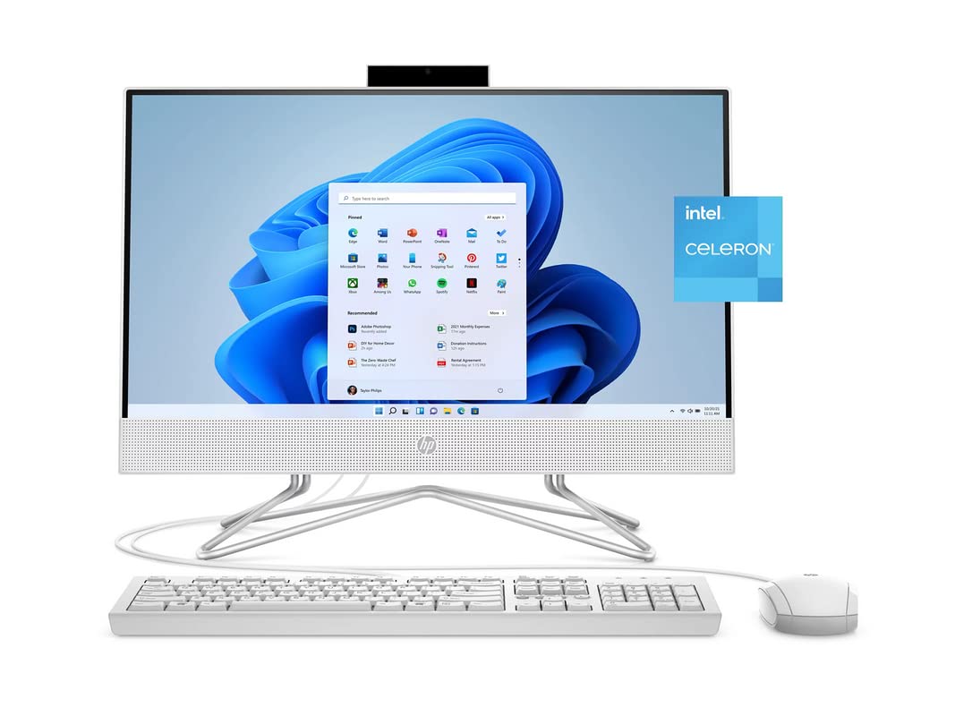 HP 2022 21.5" FHD IPS ZBD 250 nits All in ONE Desktop, Intel Celeron G5900T Processor, 32GB RAM, 2TB PCIe SSD, Intel UHD Graphics 630, HD Webcam, DVD-Writer, HDMI, Windows 11, White, 32GB USB Card