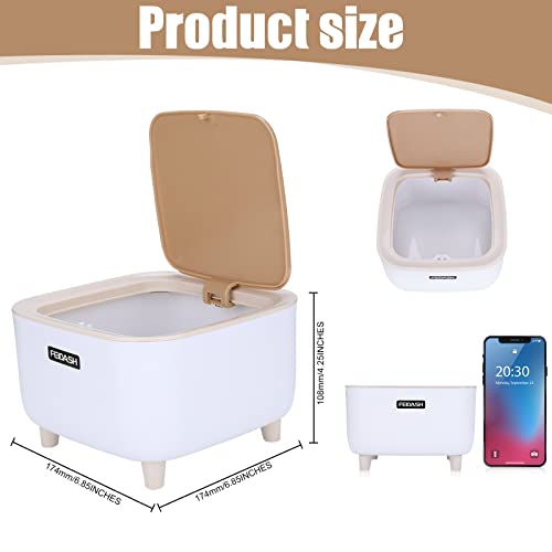 URALFA Mini Countertop Trash can,Mini Desktop Wastebasket with Lid,Tiny Garbage Can for Office,Bathroom Vanity, Desktop, Tabletop or Coffee Table,0.5 Gallon White Square Wastebasket