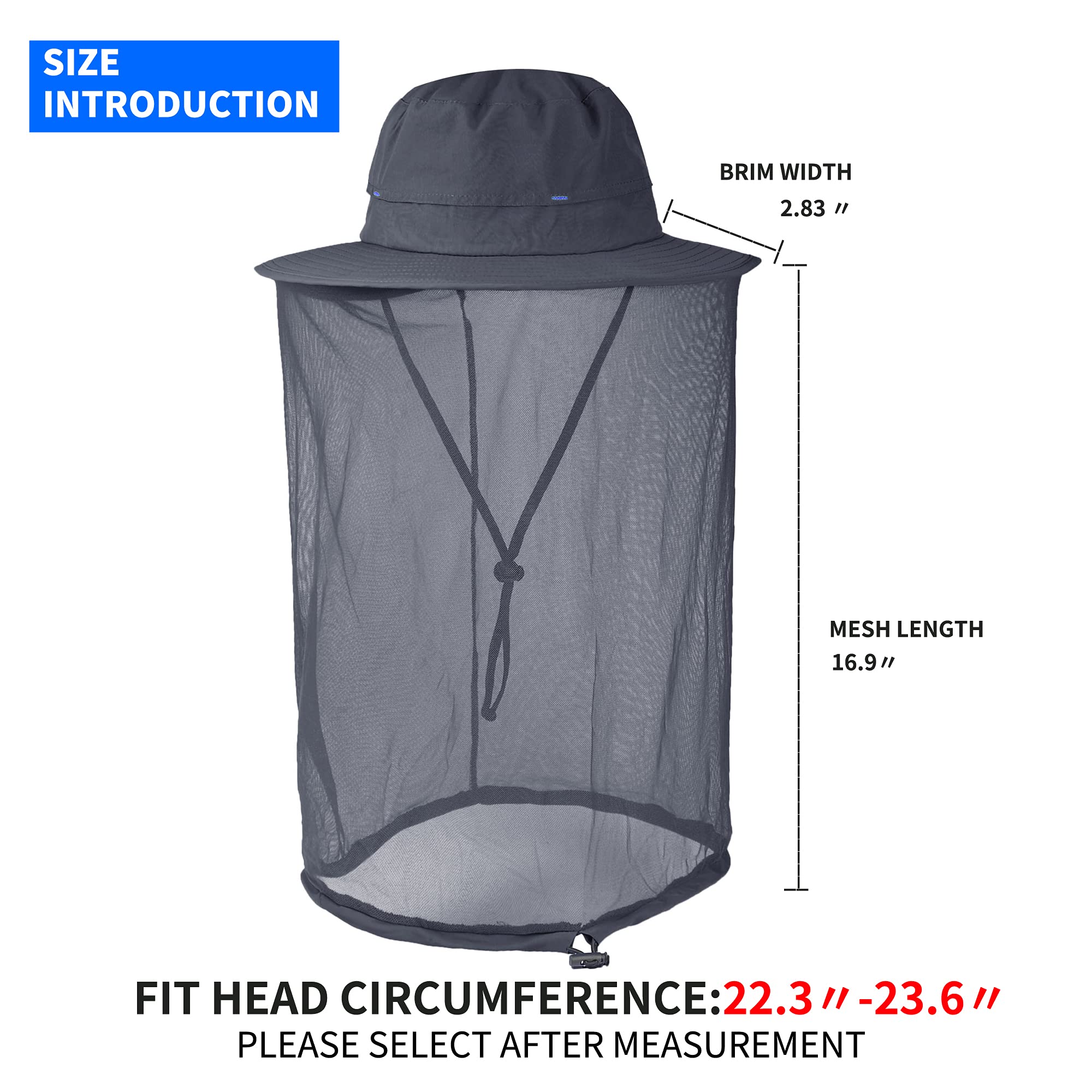 Fishing Hat Sun Protection Hat Mosquito Head Net for Outdoors Bucket Hat with Hidden Net Mesh Dark Gray