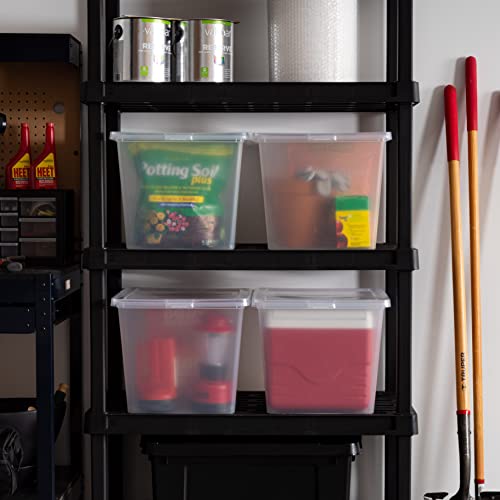 IRIS USA 36 Quart Plastic Storage Bin Tote Organizing Container with Latching Lid, Stackable and Nestable, Clear, 4 Pack