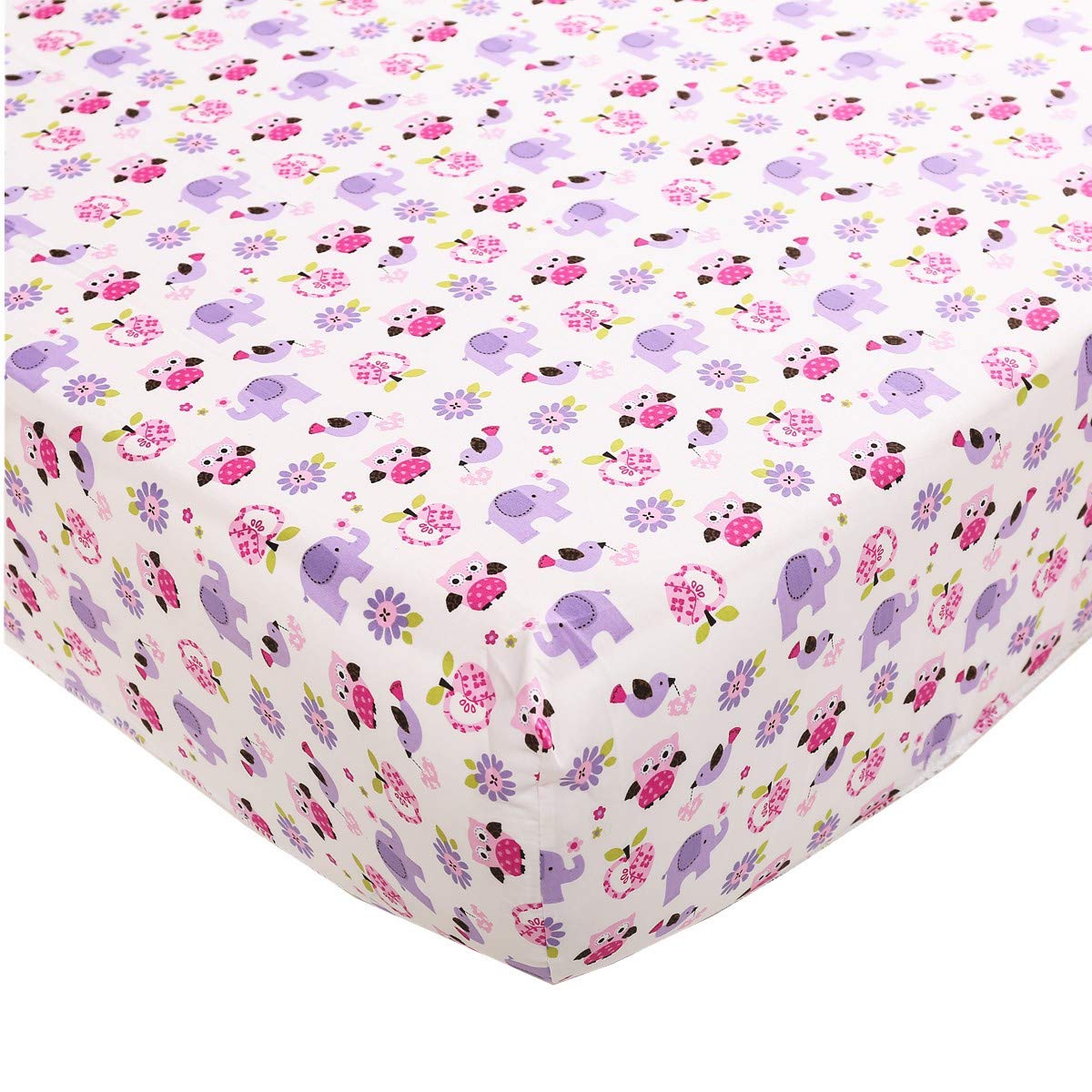 Crib Sets for Girls 3D Elephant Bird Crib Bedding Sets for Girls 3Piece Baby Nursery Bedding Purple White | Crib Comforter, Crib Sheet, Dust Ruffle