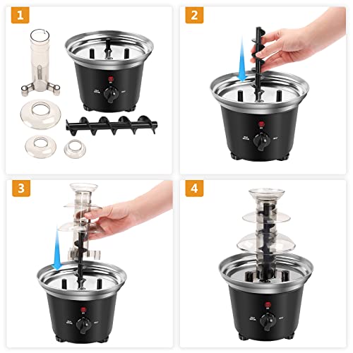 Electric Chocolate Fondue Fountain,Chocolate Melt Dipping Machine Warmer.1.2 Pound,BPA Free 3 Tier Mini Chocolate Fountain Melting Tower for Children's Party,Christmas Party, Family Gathering,Wedding.