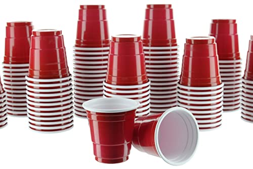 PARTY BARGAINS 2oz Plastic Shot Glasses - (120 Pack) Mini Red Disposable Plastic Shot Cups, Jello Shots, Perfect Size for Serving Condiments, Snacks, Samples and Tastings