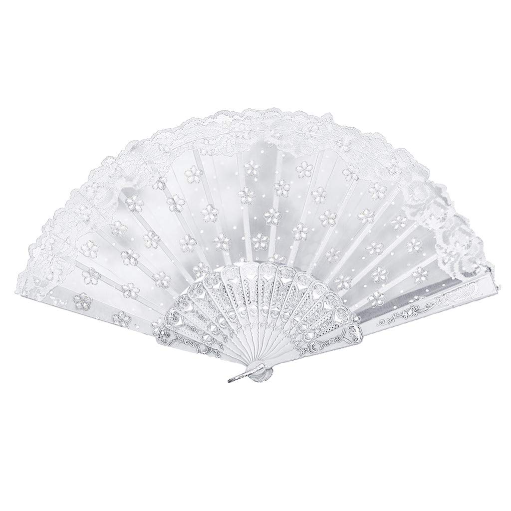 Hand Fans Folding fan Special offer folding hand-held fan Chinese style dance party wedding lace silk Dance Wedding Party Lace Silk Folding (Color : C)