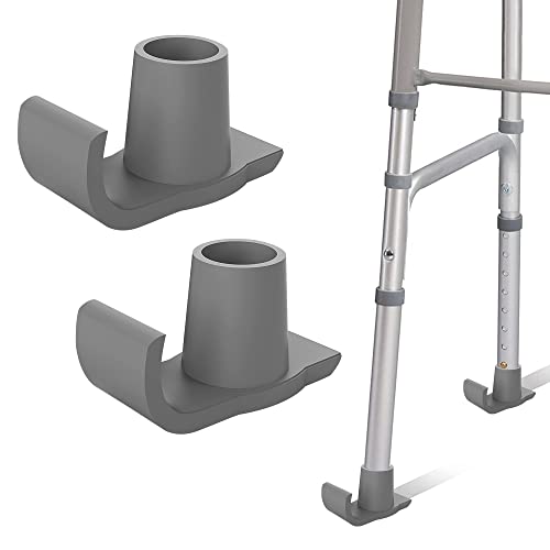 Walker ski Glides, Walker Glide Ski Heavy Duty Universal Fit, Two Pack, Gray, Easy to Use Rubber Walker Glides, Universal 1" Replacement Glide Caps Tool Free instaltion