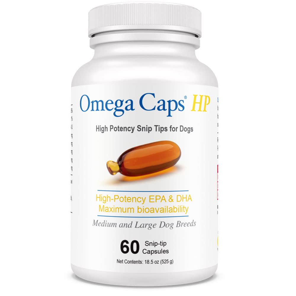 Omega-Caps High Potency Snip Tips for Medium to Large Breeds-Vet Formulated for Healthy Radiant Skin & Coat. Contains Omega 3 for Joint & Immune System Support, Easy to Dose, 60 Snip-tip Capsules
