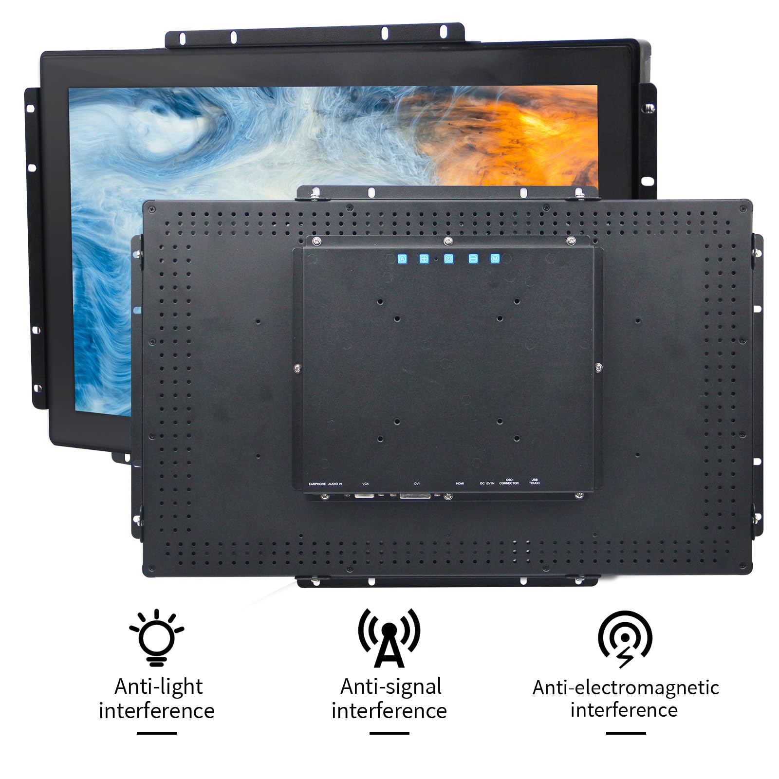 Senisway 21.5 Inch 10 Points Industrial Capacitive Touch Monitor, IP65 Waterproof 1920x1080 @ 60Hz TFT LCD IK08 Open Frame Design Touch Screen Suitable for kiosks