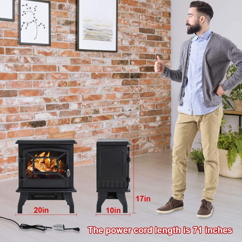Electric Fireplace Heater, 20" Indoor Fireplace Stove with Thermostat & Realistic Flame Effect, 1500W Freestanding Portable Space Heater, Overheat Auto Shut Off Safety Function, CSA Certified