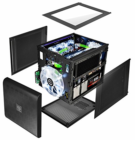 Thermaltake Core V21 SPCC Micro ATX, Mini ITX Cube Gaming Computer Case Chassis, Small Form Factor Builds, 200mm Front Fan Pre-installed, CA-1D5-00S1WN-00 Black