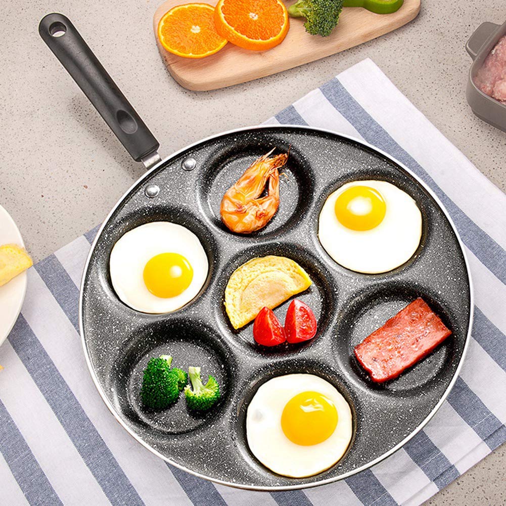 Yosoo123 Frying Pan, 7 Holes Frying Pan Non Stick Fried Eggs Cooking Pan Burger Household Kitchen Cookware for Pancakes Burgers Quesadillas Eggs Breakfast