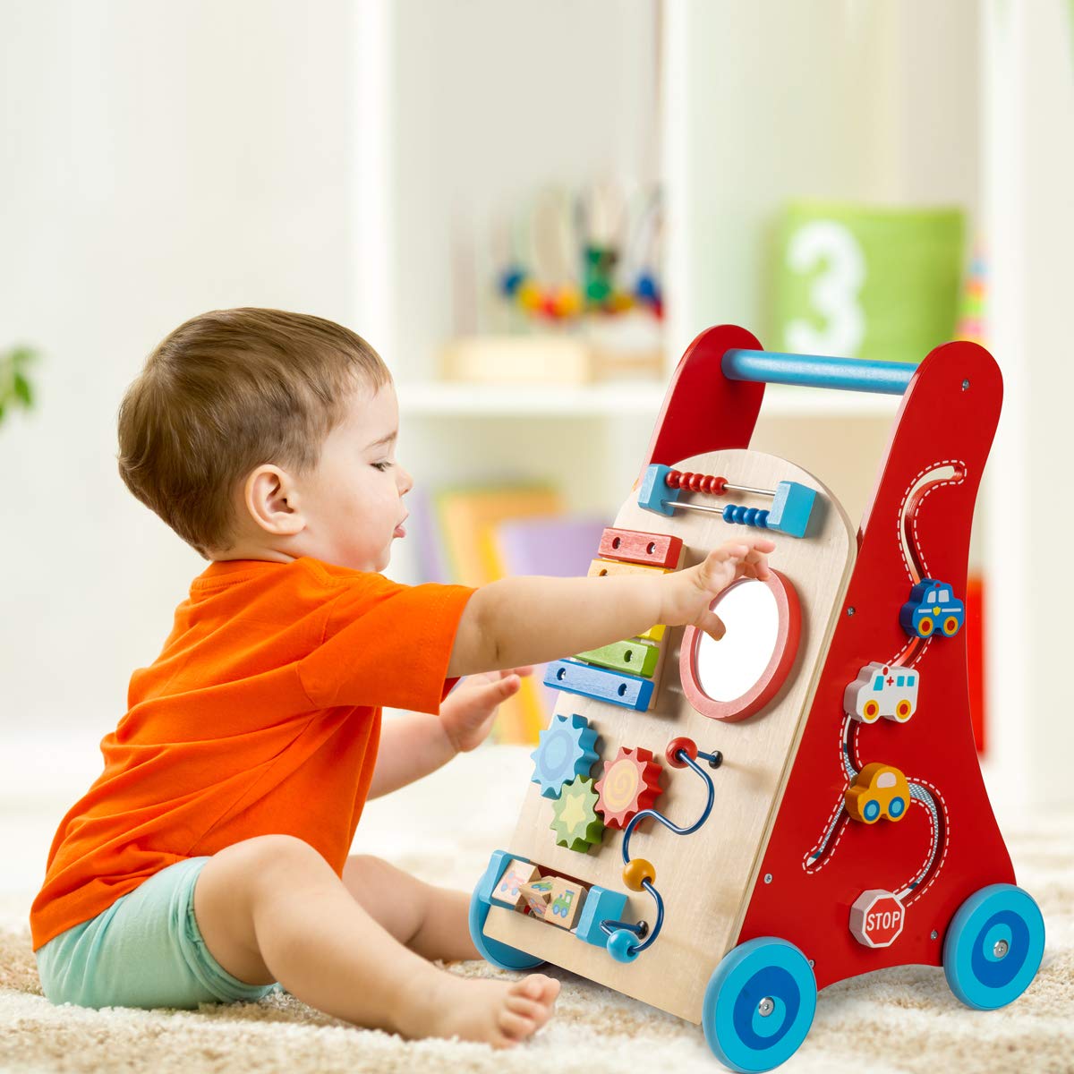 cossy Wooden Baby Walker Toddler Toys for 18 Months and up, Push Toy Learning Walking Toys (UPDATED VERSION)