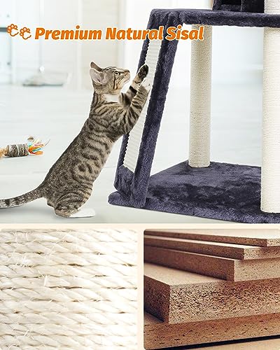 KSIIA Cat Tree for Indoor Cats 43 Inch Tall Cat Climbing Tower with Sisal-Covered Scratching Post & Board Modern Kittens Activity Condo House with Plush Perch, Grey