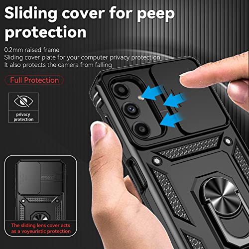Meikobuly for Samsung Galaxy A14 5g Case - Shockproof Cases for A14 5G - Anti-Fall Drop Protection - Built-in Slide Anti-Scratch Camera Lens Cover - Integrated 360 Degree Rotating Kickstand,Black