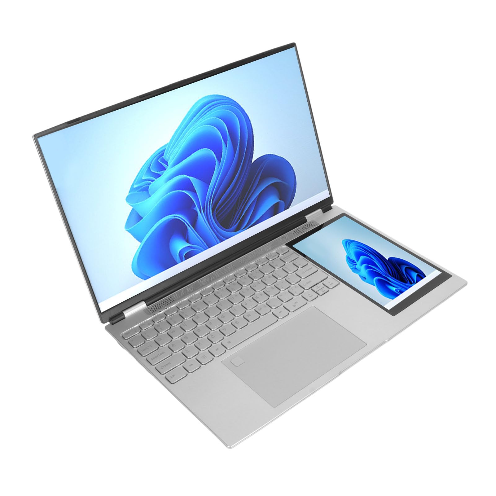 EBTOOLS Double Screen Laptop, 15.6in IPS Narrow Edge Display, 7in HD Secondary Screen, Fingerprint Unlock, 2.4G 5G Dual Band WiFi, 11 (16GB+2TB US Plug)