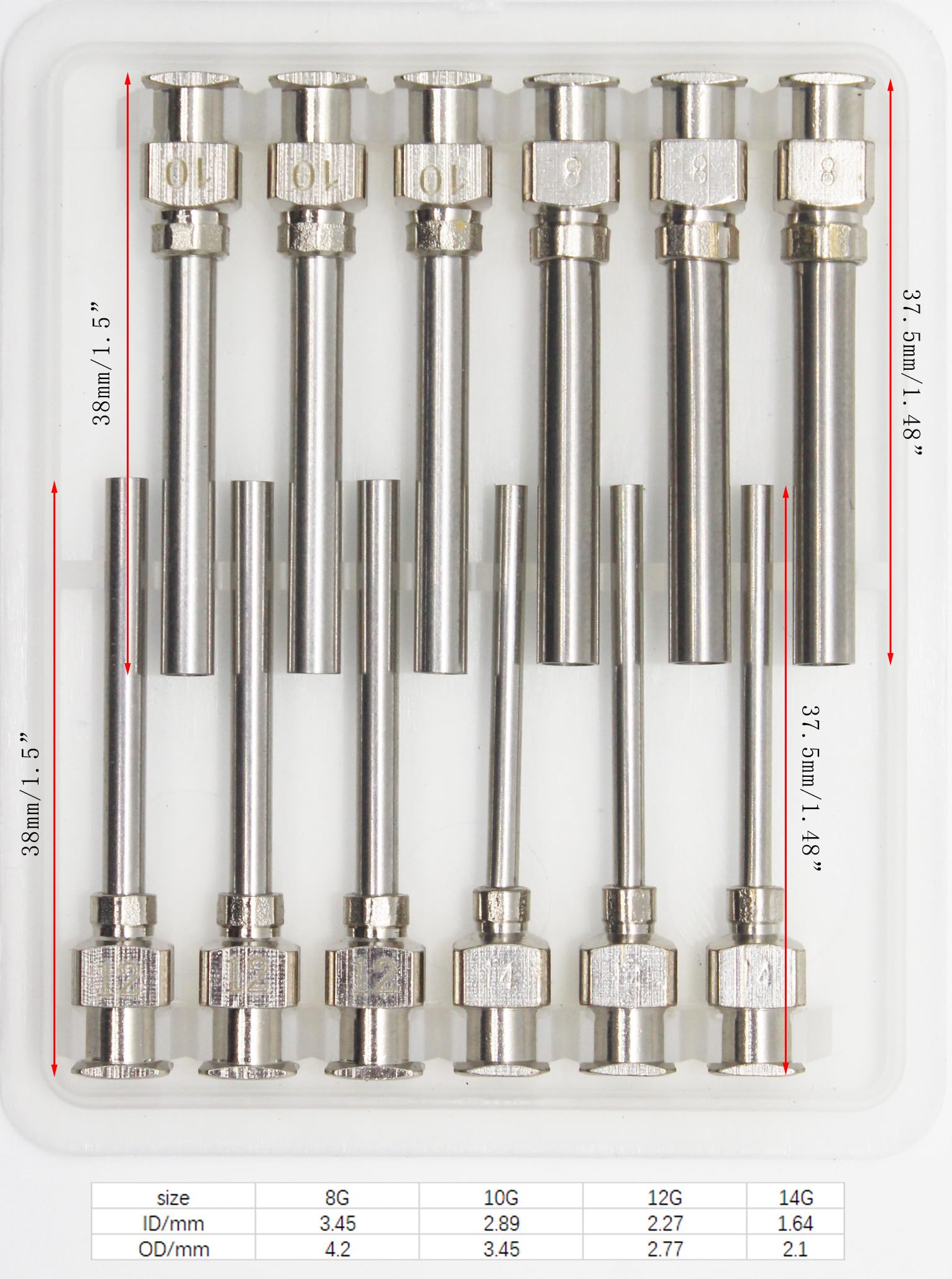 InfiniteAdhere 12 Pieces Dispensing Needle 1.5 Inch Stainless Steel Blunt Tip Luer Connector Stainless Steel Blunt Needles (8, 10, 12, 14Gauge)
