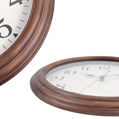 Vigorwise 14 Inch Wooden Wall Clock, Retro Wood Wall Clocks Battery Operated, Large Silent Sweep Movement Accurate Wall Clock for Living Room Bedroom Housewarming Present