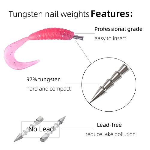 Fishingking Fishing Nail Weights Tungsten Worm Insert Sinker for Bass Fishing 364 oz 9 pcs, 364 oz (1.3g) 9 pcs