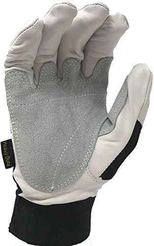 IRONCAT 86550 Heavy-Duty Goatskin Palm Gloves – [1 Pair] Large, Reinforced Palm and Thumb, Spandex Back, Hook and Loop Elastic Wrist,White
