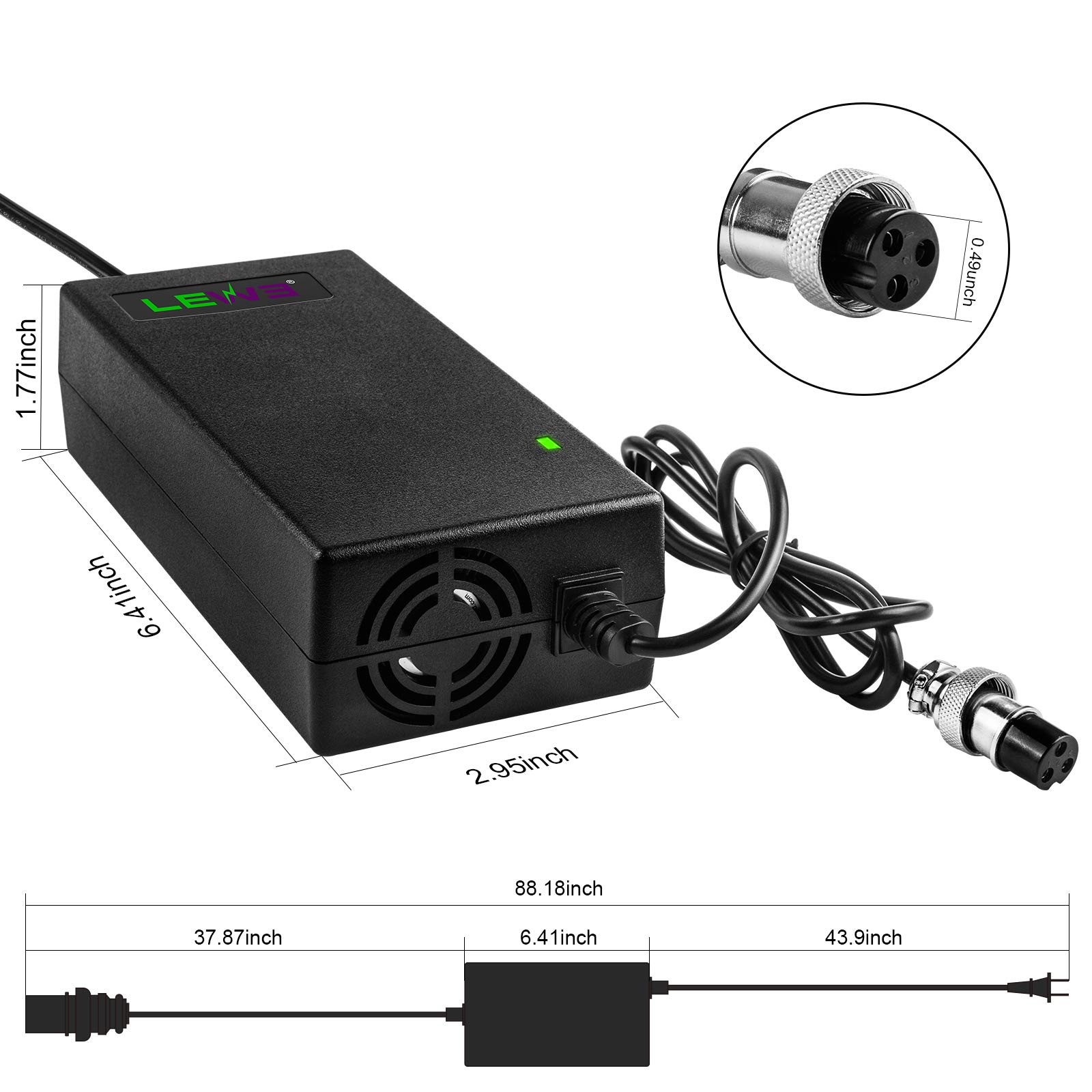 Fancy Buying Electric Bike 60V Lithium Battery [16S] Charger Output 67.2V 2A with Female 3-Pin XLR Inline Connector for 60V Ebike Battery Adapter Power Cord