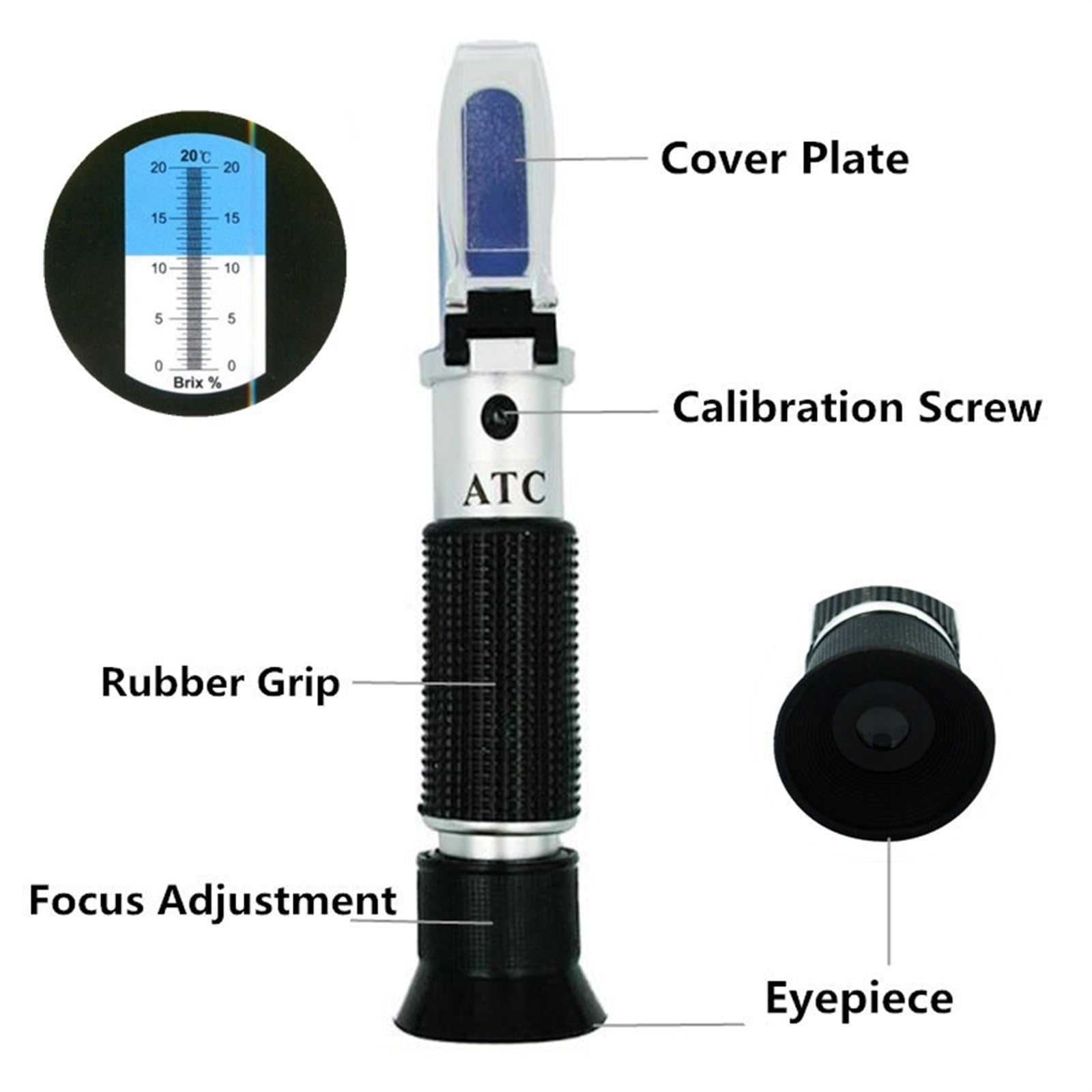 KYKYK Refractometer, Handheld Sugar Refractometer Honey Fruit Sugar Solution Brix 0-20% Optical Concentration Sugar Measuring Instrument with ATC for Fruit, Homebrewing, Juice, Vegetables