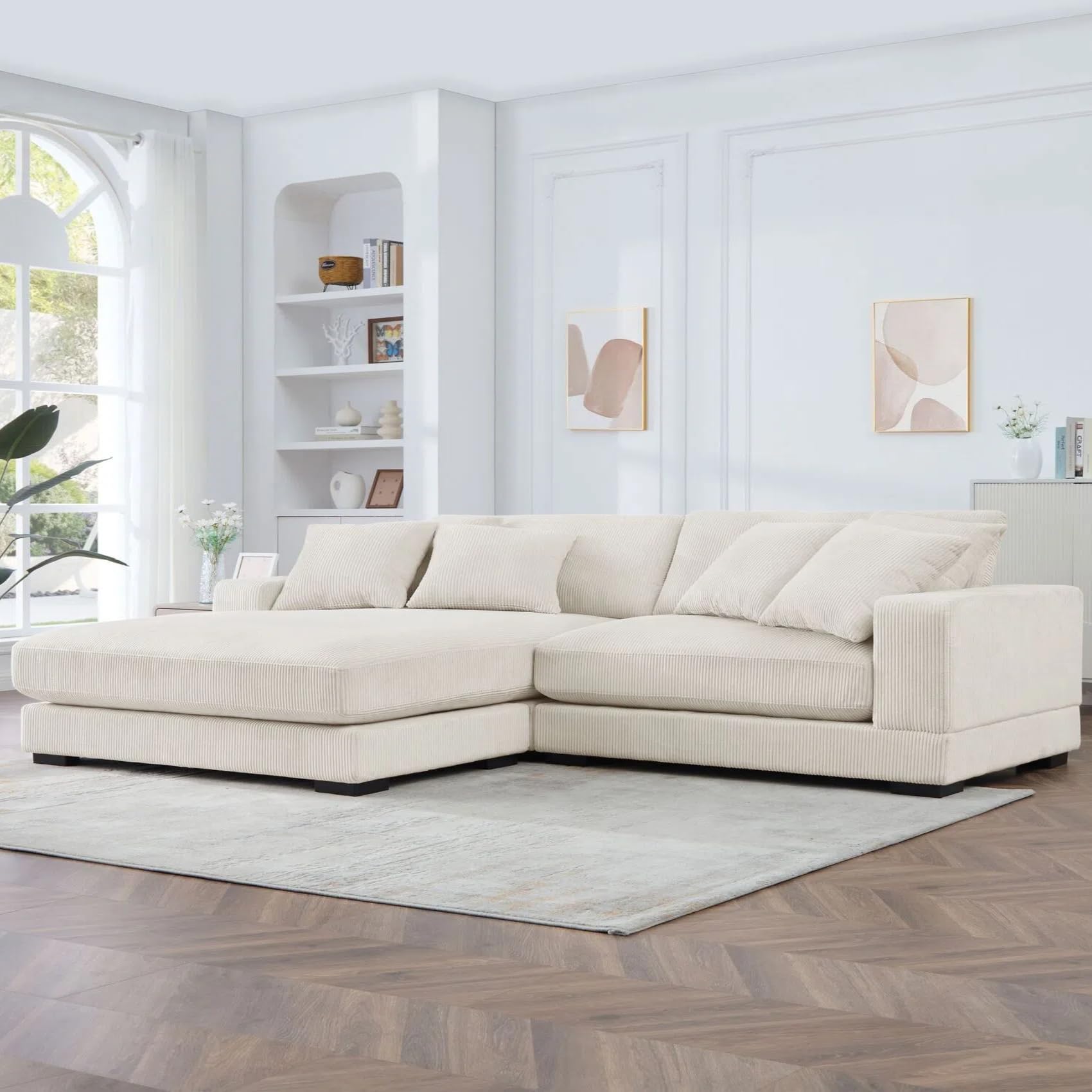 KEVINSPACE 98.4" Sectional Sofa Modular Deep 3-Seat Sofa Couch Foam-Filled Spring Sleeper Sofa Modular Sectional Living Room Sofa Set Comfy Furniture Apartment Studio Office No Assembly Green