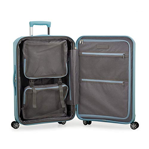 Traveler's Choice Pagosa Indestructible Hardshell Expandable Spinner Luggage, Baby Blue, Checked-Medium 26-Inch
