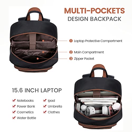 LOVEVOOK Laptop Backpack 15.6 Inch, Water Resistant Travel Backpack for Women Men,College Work Business Back Pack, Black
