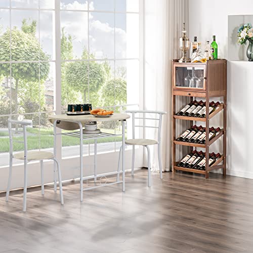 VINGLI 31.5" Drop Leaf Dining Table for Small Space,Small Kitchen Table Set for 2,Round Folding Table with 2 Chairs for Home,Kitchen,Apartment,White&Oak