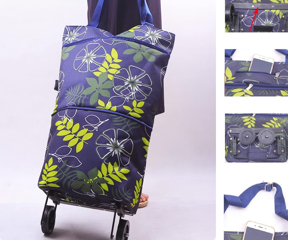 Cowinbest Upgrade Shopping Bag with Wheels Portable Trolley Bags Grocery Cart Hand Pulling Utility with Hand Straps Folding Shopping Cart(B0BB1BK2BY)