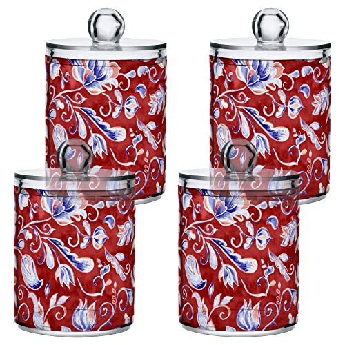 Plastic Jars with Lids,Blue Tulips Paisley Floral Lily and Red Leaves Bulk Pack Storage Containers Wide Mouth Airtight Canister Jar for Kitchen Bathroom Farmhouse Makeup Countertop Household,Set 2