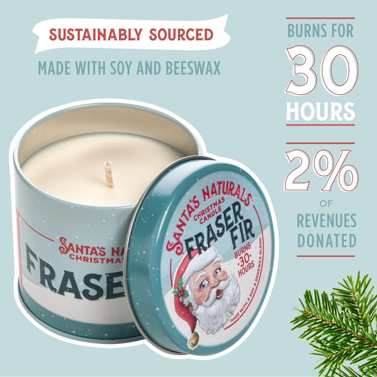 Santa's Naturals Fraser Fir Christmas Tea Light Candles (12 Count) | Authentic Pine Scent | Stocking Stuffers | Each Tea Light Burns 4+ Hours | Made in USA | Soy and Beeswax Blend with Essential Oils
