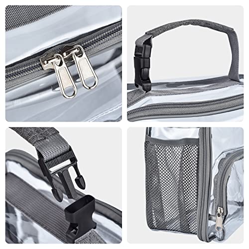 UEASE Small Clear Lunch Bag 8-Can/See Through Lunch Box for Kids with Detachable Hand Strap/Reusable Clear Lunch Bags for Work, Office,School Picnic,Beach(Grey