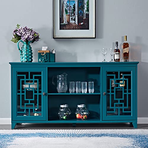 LKTART 60'' Modern Wood Buffet Sideboard Storage Cabinet with 2 Doors and Open Shelves Sideboard Entry Console Table for Living Room Dining Room Kitchen Hallway