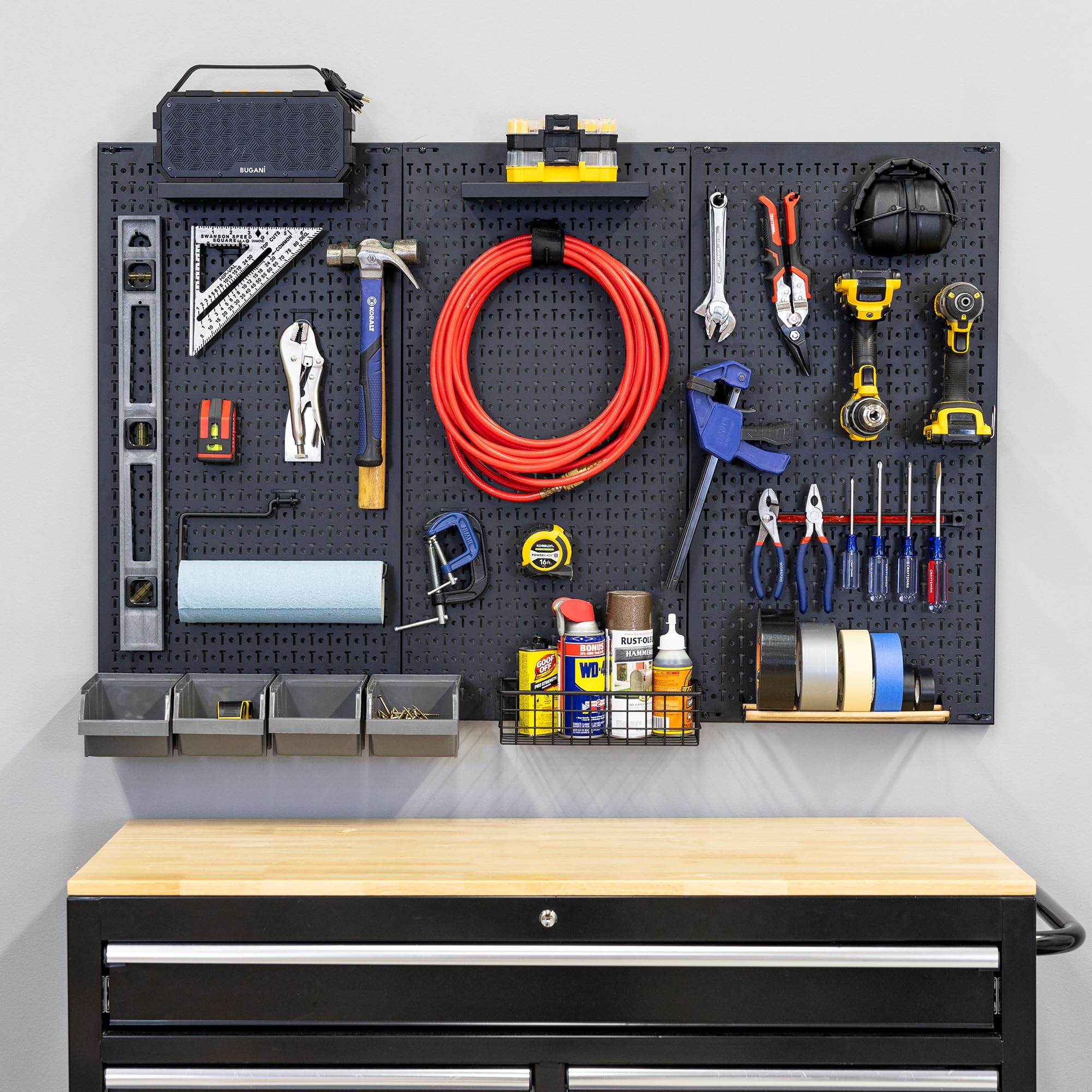 Metal Pegboard Tool Organizer, Garage Wall Storage, 3 Panel Pegboard Wall Organizer, Power Tool Organizer Wall Mount, Includes 23 Storage Attachments, Solid Steel Holds 450 lbs, 51 in. x 32 in.
