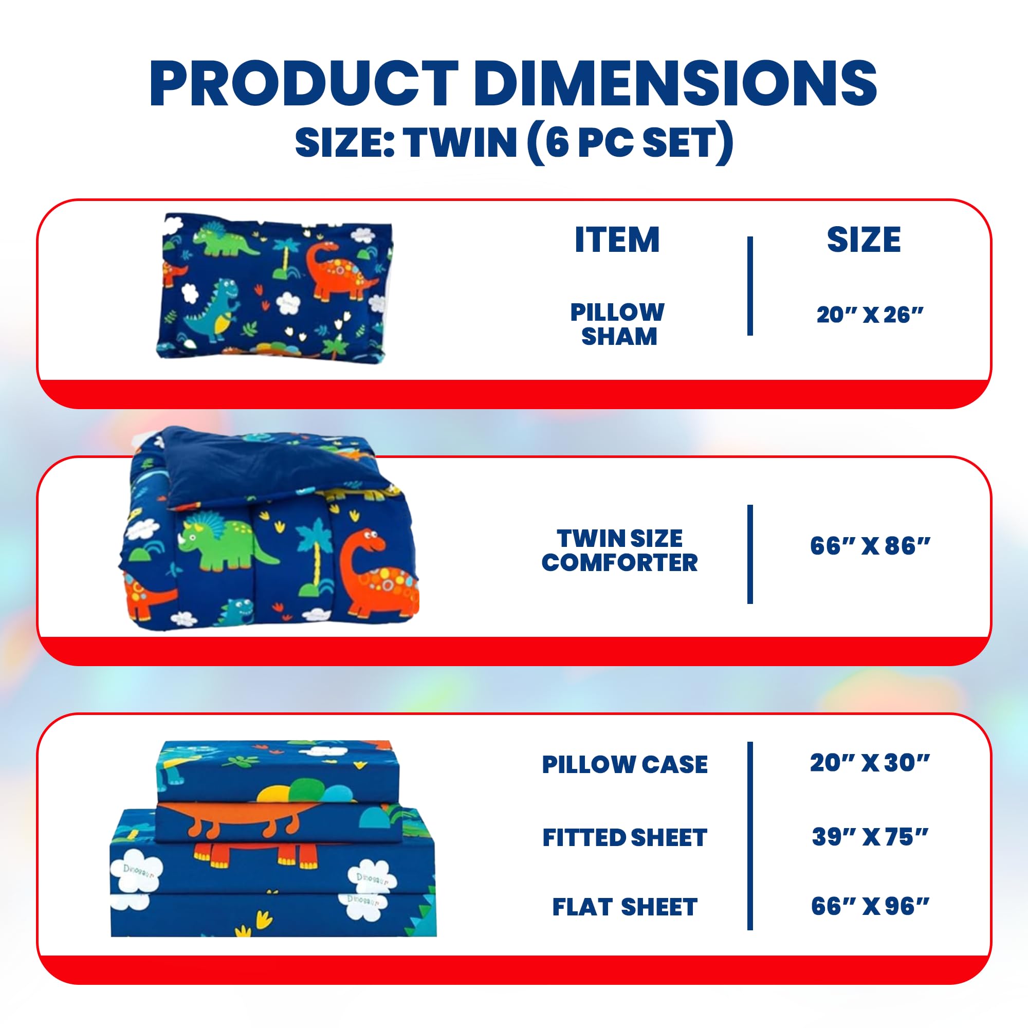 Sapphire Home 6 Piece Dinosaur Twin Bedding Set for Boys, Bed in a Bag, Kids Comforter Set with Bed Sheets, Pillow Case, Toy Pillow, Toddler Bedroom Kit, Dinosaur Room Decor for Boys, Twin Size