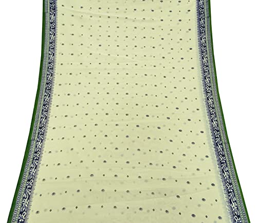 Peegli Cream Vintage Saree Floral Printed Dress Material Georgette Recycled Fabric Sari