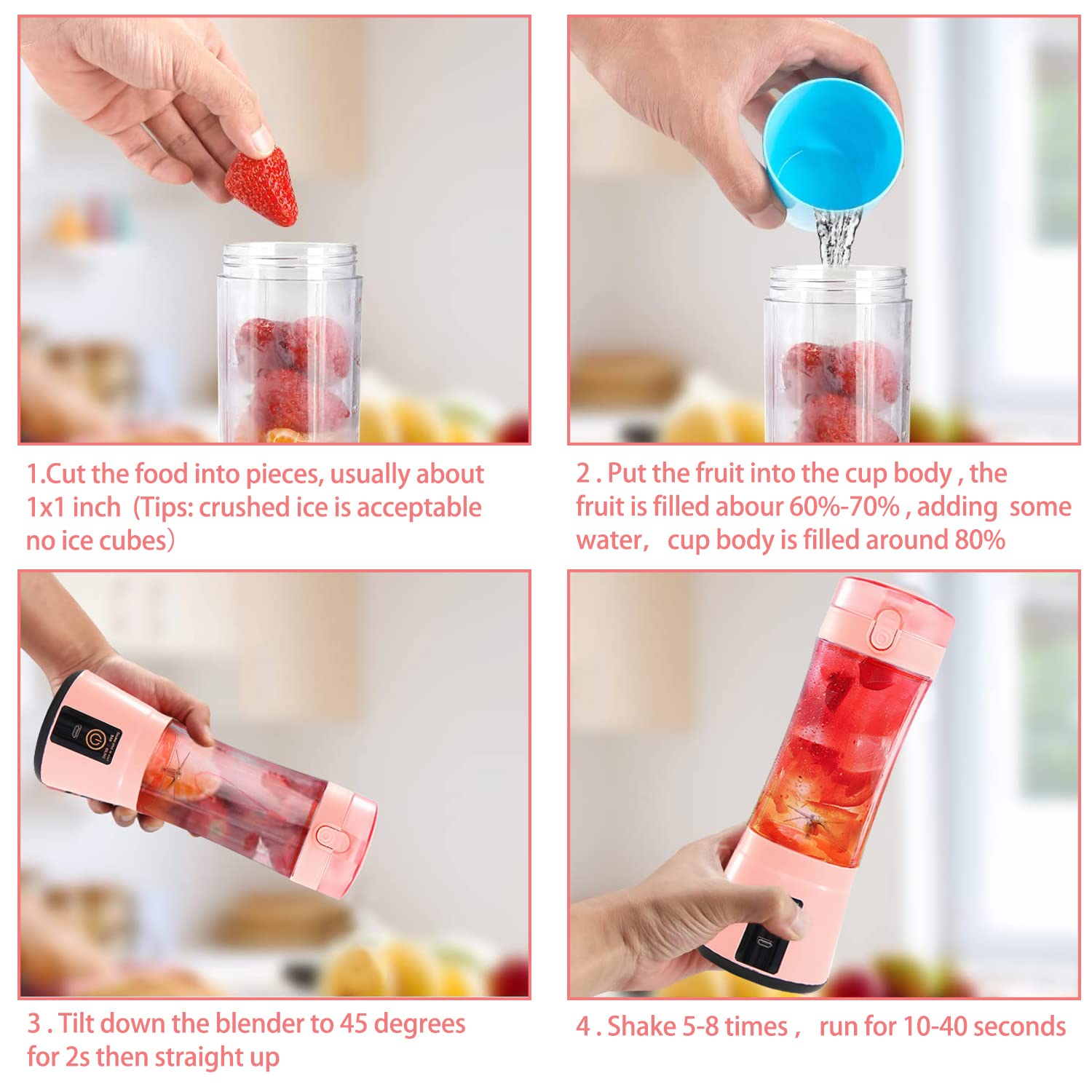 Lukern 13.5oz Portable Blender,Ideal for Travel, Home and Office Smoothies Personal Blender Mini Shakes Juicer Cup home,office,Outdoors.Multi-purpose USB Rechargeable with Protection Design