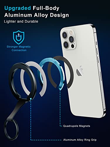 Magnetic Phone Ring Holder with MagSafe, SUPERONE [Aluminum Alloy] 2-in-1 Magnetic Phone Grip with Adjustable Stand, Compatible with iPhone 14/13/12, Pro, Pro Max, Mini, Black