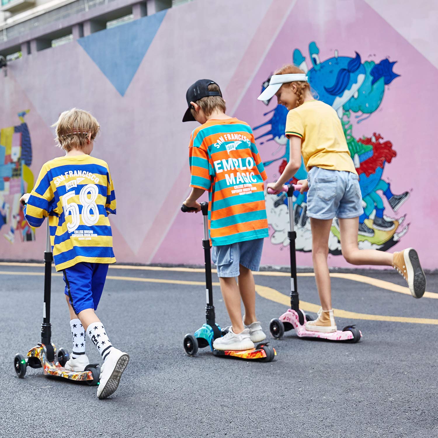 WeSkate Scooter for Kids, Foldable Scooter for Toddlers Girls & Boys with LED Lights Up Scooters Wheels, Adjustable Height Scooter for Children Age 3-12