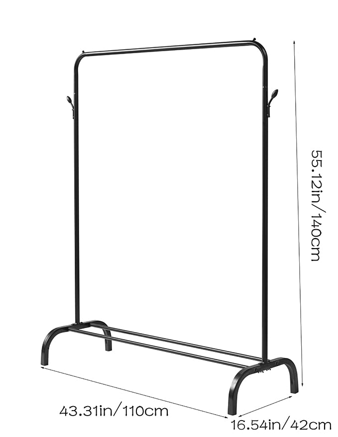 WEASHUME Metal Clothing Rack Stand with Top Rod and Storage Bottom Shelf Clothes Drying Rack,Garment Rack Portable Coat Rack for Bedroom Black