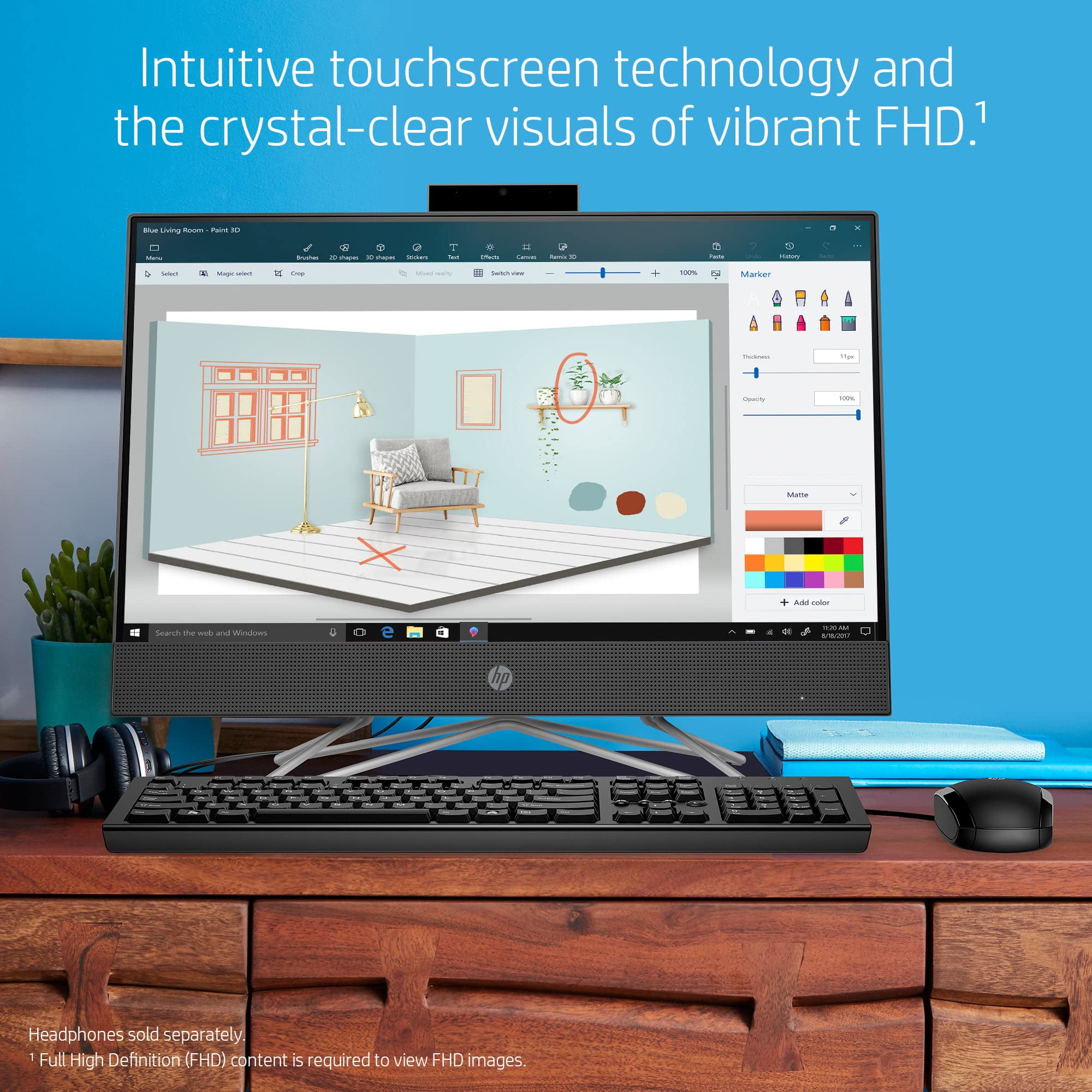 HP 22-inch All in One Desktop Computer, 21.5" FHD Touchscreen, AMD Ryzen 3 3250U Processor, 32GB Memory, 1TB SSD, Build-in Webcam, Wi-Fi, Bluetooth, Keyboard & Mouse, Windows 11 Home, Black