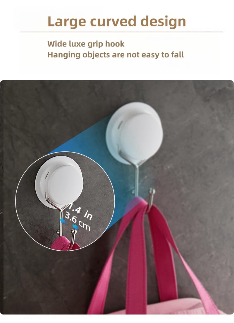 MEILEW Heavy Suction Cup Hooks,Large Suction Cup Hook Hanging Towel Inside Shower Wall,Home so Strong Suction Cup Hooks for Shower Window Bath and Glass Hanging up to 22 lbs(2-Pack), White, D-260015