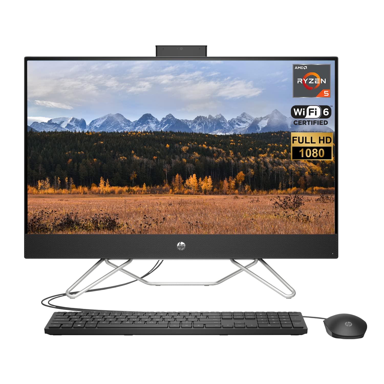 HP 27 All-in-One Desktop, 27" FHD Screen, AMD Ryzen 5 5625U Processor, 16GB DDR4 RAM, 1TB PCIe SSD, Pop-up Webcam, RJ45, HDMI, Wi-Fi 6, Wired KB & Mouse, Windows 11 Home, Black
