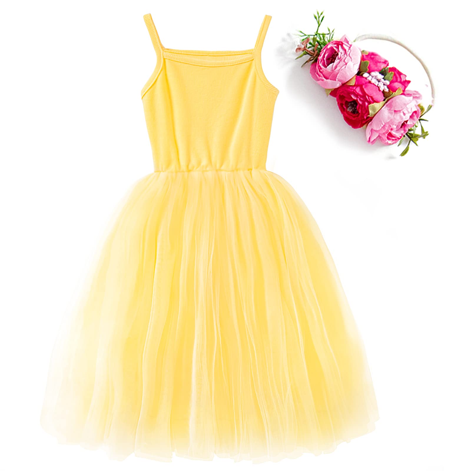 Toddler Baby Girls Tutu Dress for Kids Sleeveless Tulle Dresses Infant Party Photoshoot Size 6M-4T Yellow