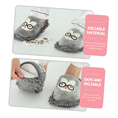 ULTECHNOVO 3 Pairs Mop Slippers Microfiber Mop Sock Slippers Floor Cleaner Mop Floor Mop Slippers Plush Mop Slippers Mops for Floor Cleaning Chenille Grey Cartoon Mopping Slipper Washable Rag