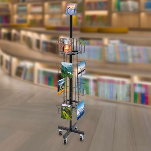 HuaShuani 16 Pockets Greeting Card Rack, Postcard Rotating Display Metal Stand, Pocket Rotating Holder, Suitable for Gift Shops, Craft shows and Supermarkets