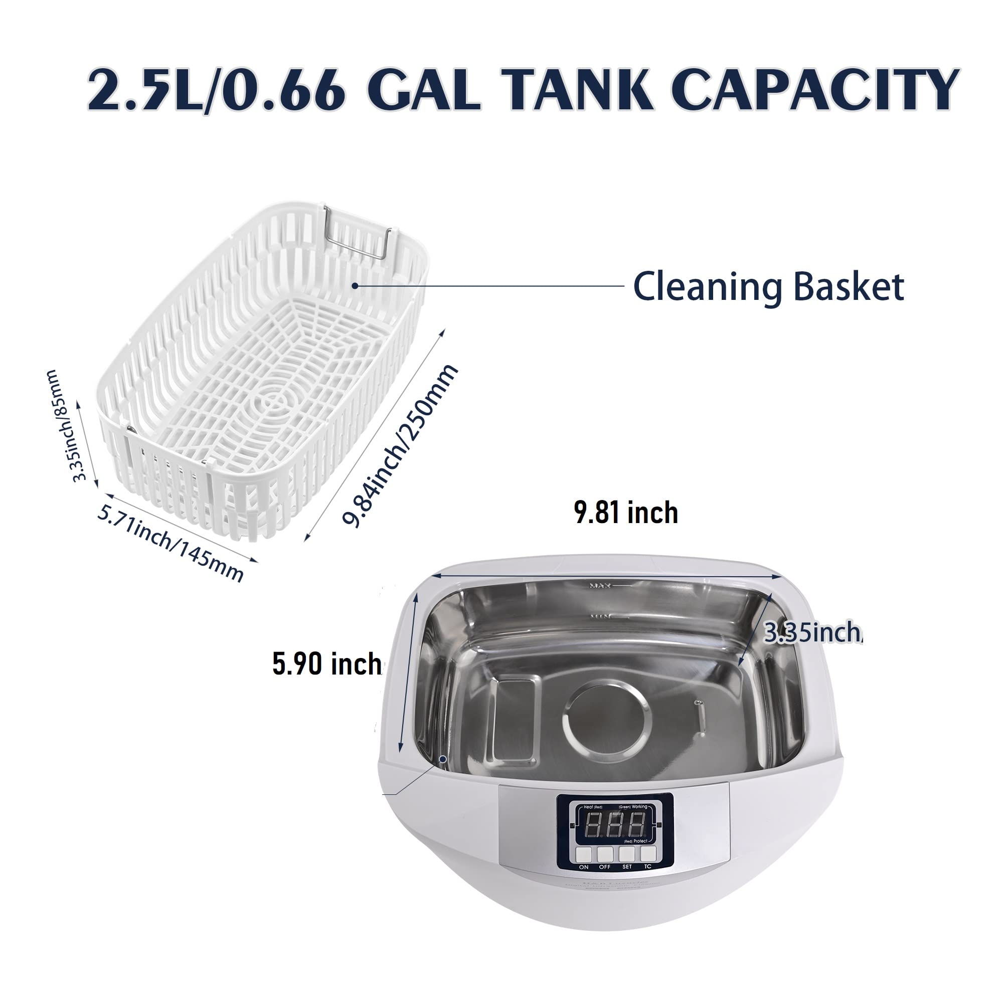 H&B Luxuries Professional Ultrasonic Cleaner with Heater 160 Watts 2.5 Liters for Dental Carb Parts Jewelry Dentures Also Good Home Use